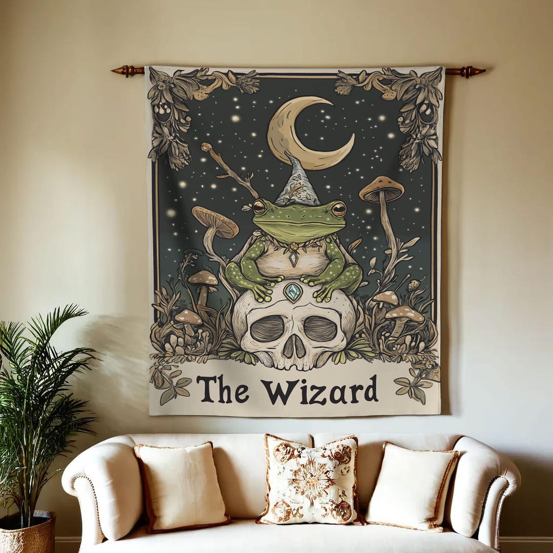 The Wizard Frog Tarot Card Tapestry, Mystic Goblincore Witchy Wall ...