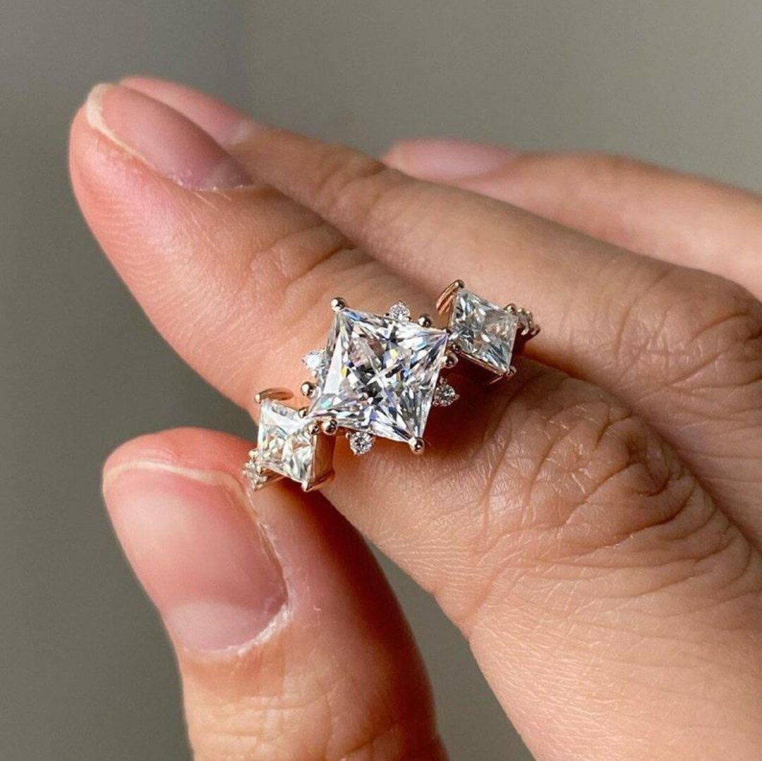 Princess Cut Moissanite Engagement Ring: Sterling Silver Bridal Ring - Etsy
