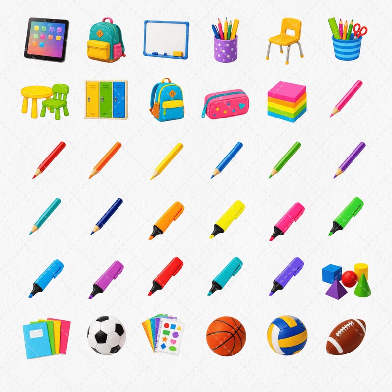 School Supplies Clipart Bundle, Teacher Graphics Set, Back to School ...