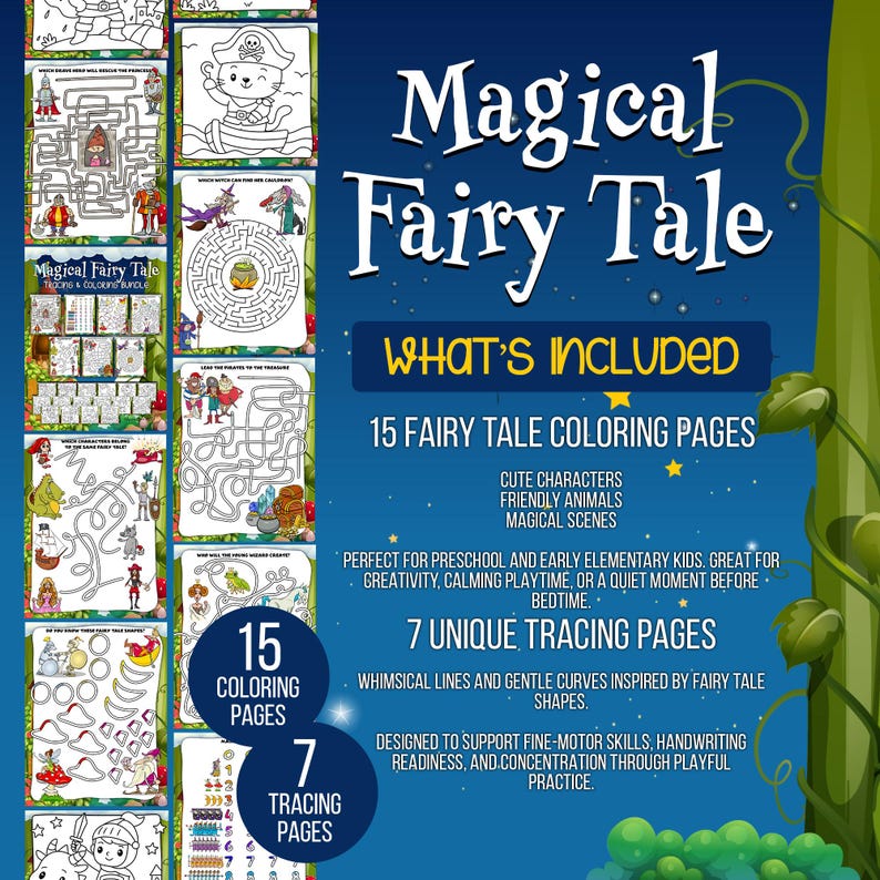 Magical Fairy Tale Tracing & Coloring Bundle | Printable Activity Set ...
