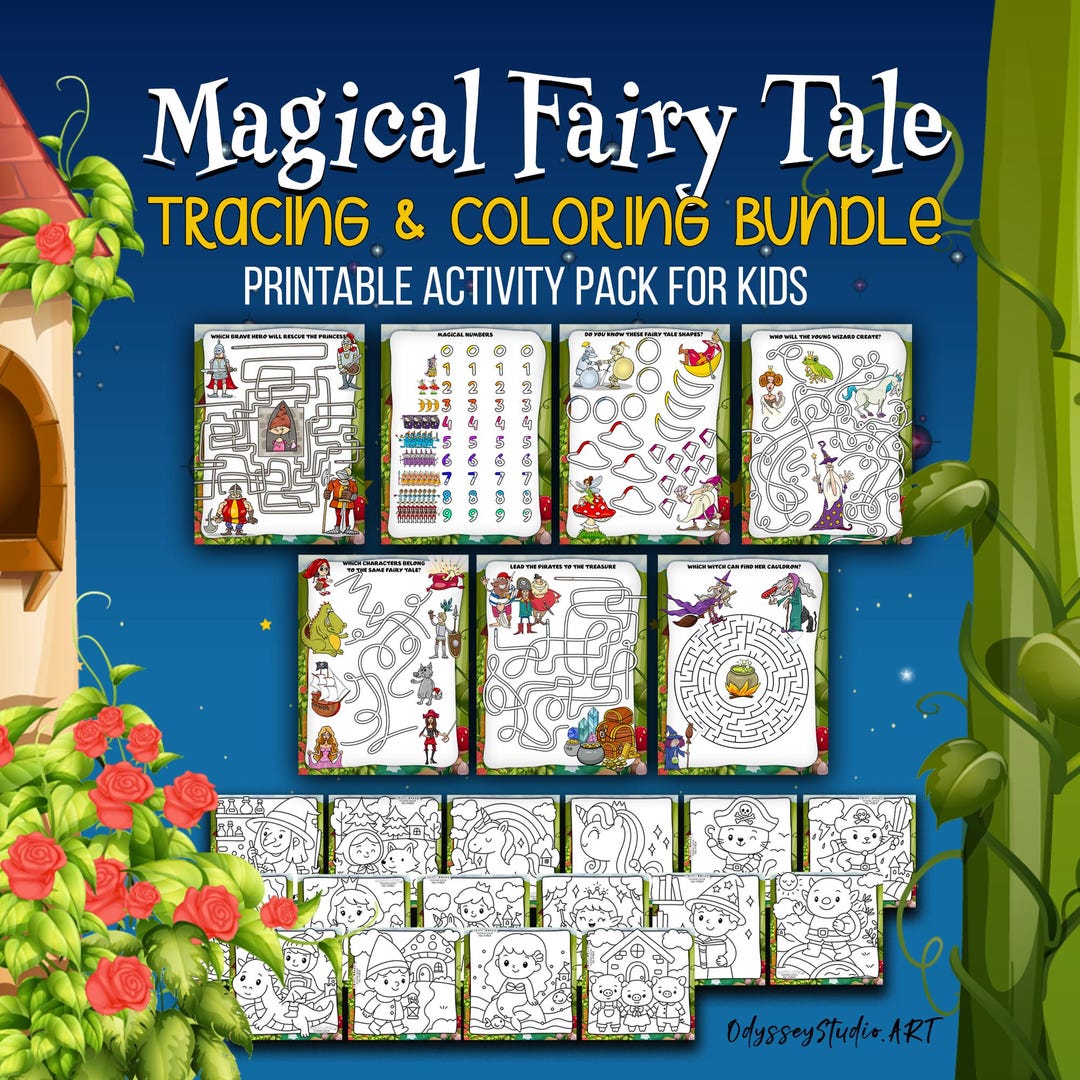 Magical Fairy Tale Tracing & Coloring Bundle | Printable Activity Set ...