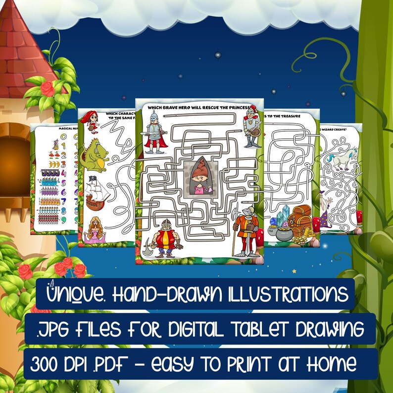 Magical Fairy Tale Tracing & Coloring Bundle | Printable Activity Set ...