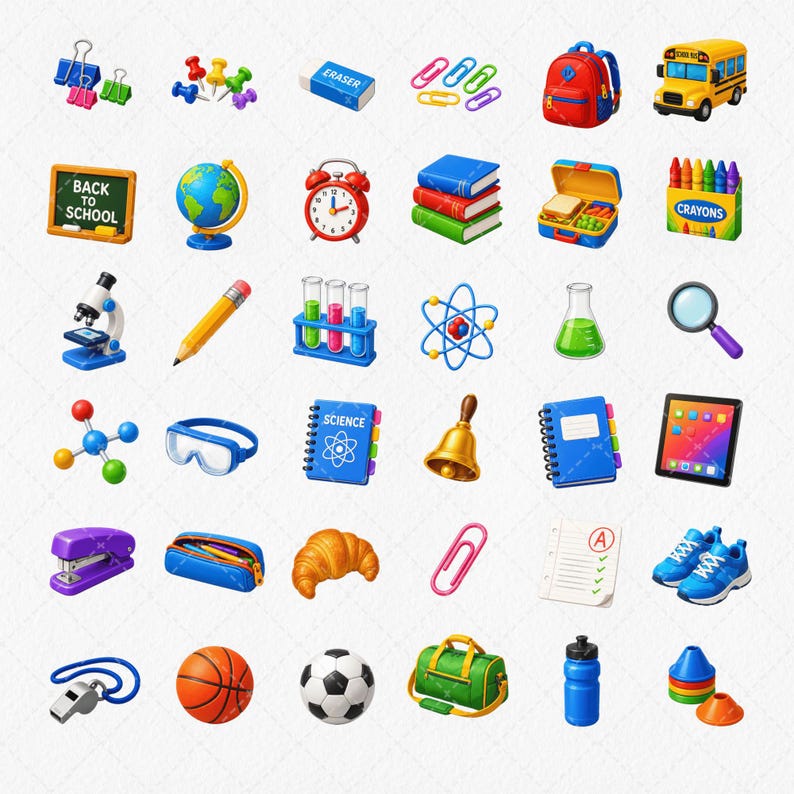 School Supplies Clipart Bundle, Teacher Graphics Set, Back to School ...