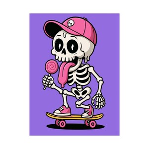 Funky Skeleton Skateboarder Poster, Halloween Wall Art - Etsy