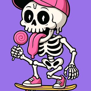 Funky Skeleton Skateboarder Poster, Halloween Wall Art - Etsy