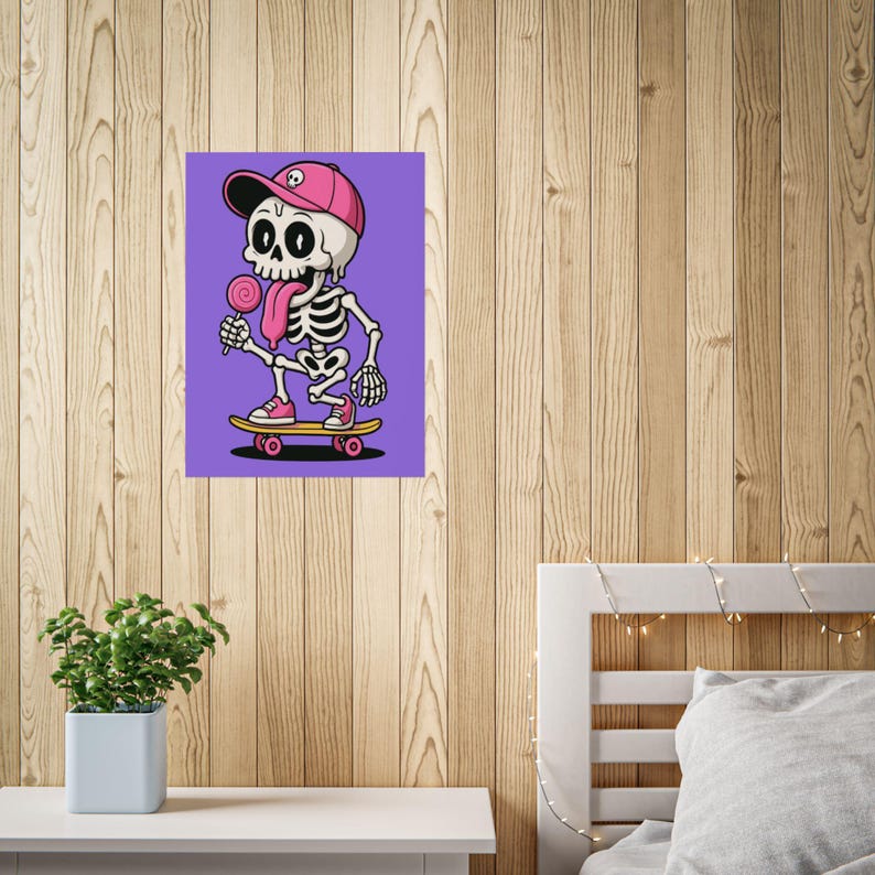 Funky Skeleton Skateboarder Poster, Halloween Wall Art - Etsy
