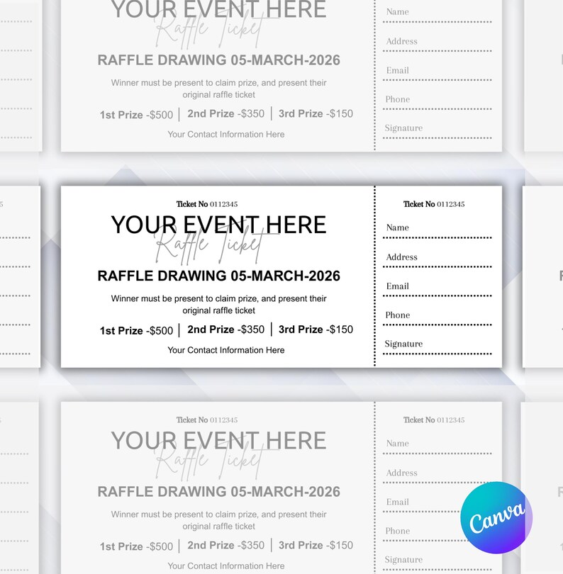 Editable Raffle Ticket Template: DIY Event Fundraiser (canva Printable ...