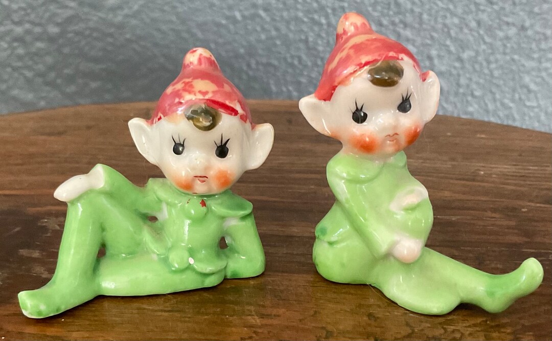 Vintage Darling Small Pixie Elf Set Pixie Elves Green Sitting Pixies Painted Pixies - Etsy