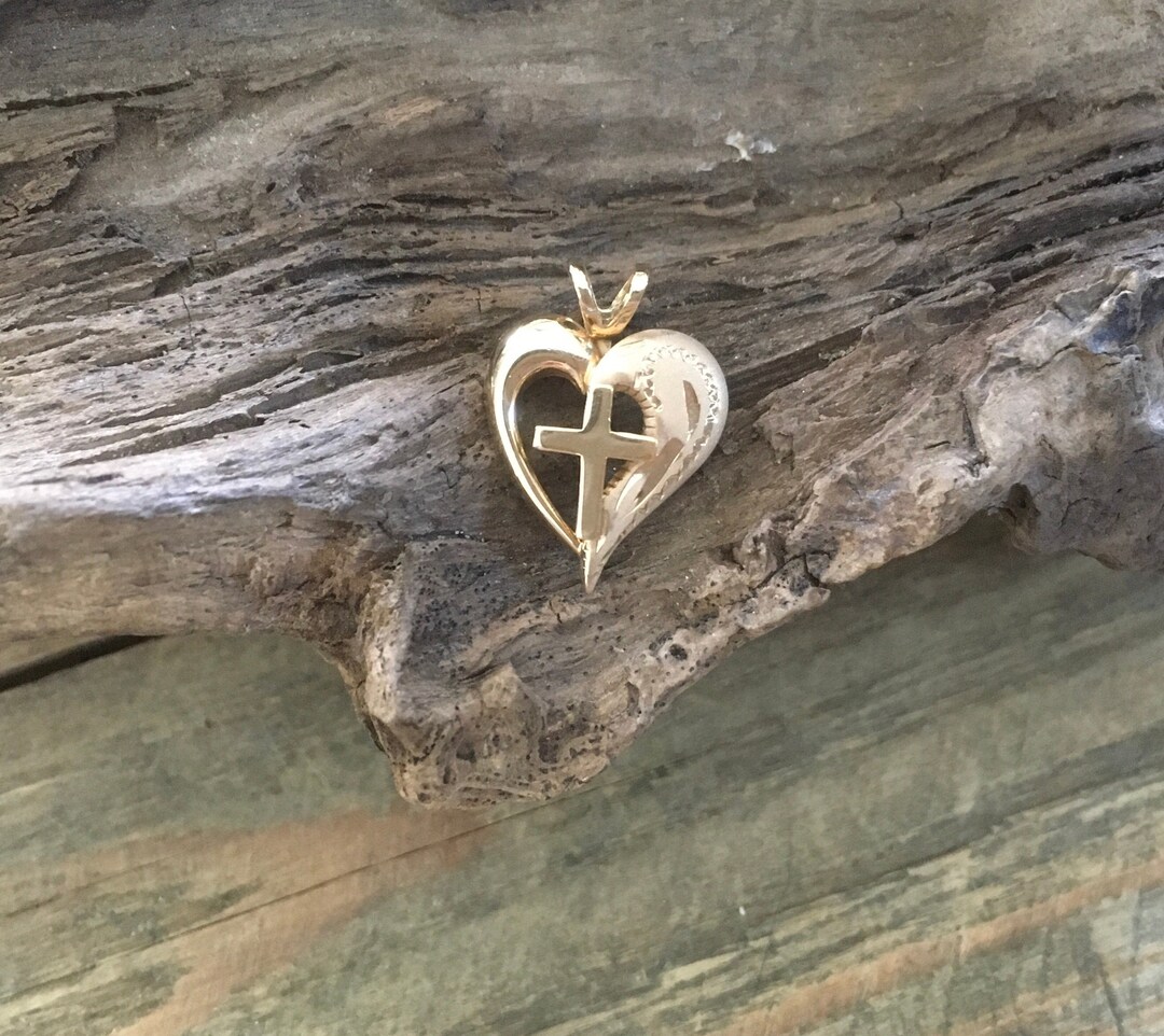 Vintage 14K GF Cross Heart Charm Religious Heart Charm Small Pendant - Etsy