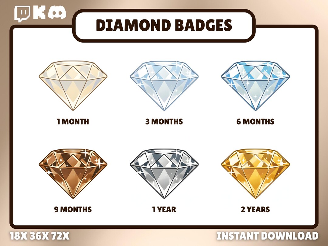 Diamond Twitch Sub Badges | Luxury Gem Loyalty Badges (PNG Digital ...