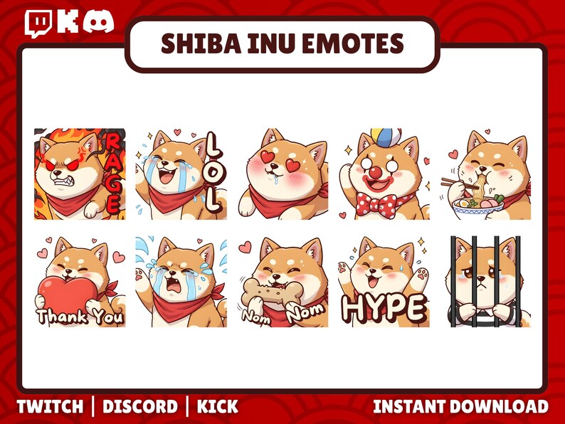 Shiba Inu Emote Pack | 20 Anime Dog Twitch Emotes (PNG Instant Download ...