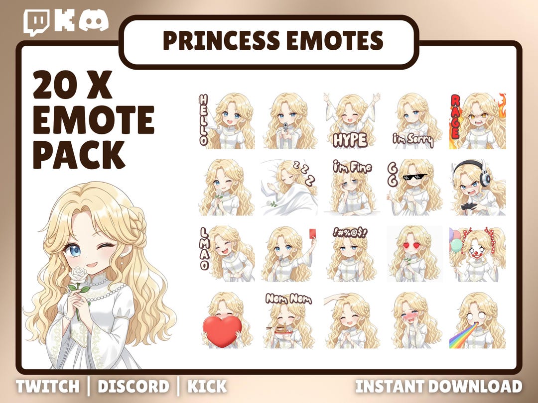 Anime Princess Twitch Emotes Pack | Streamer Emotes (digital Download ...