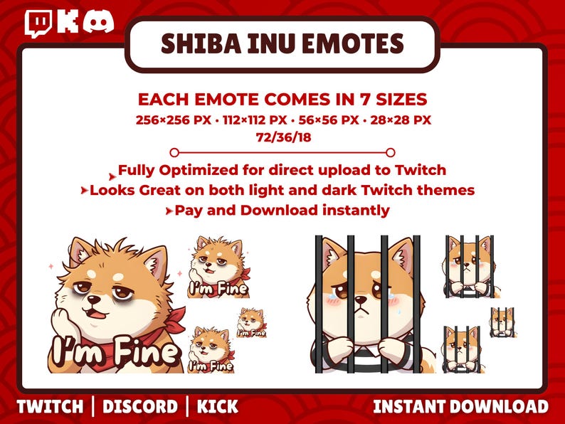Shiba Inu Emote Pack | 20 Anime Dog Twitch Emotes (PNG Instant Download ...