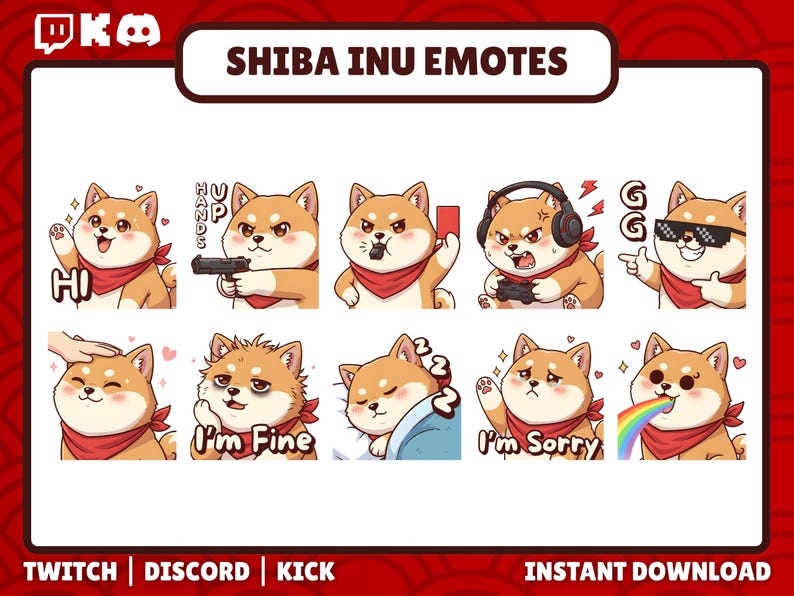 Shiba Inu Emote Pack | 20 Anime Dog Twitch Emotes (PNG Instant Download ...