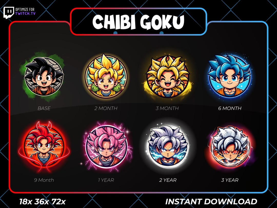 Goku Twitch Sub Badges | Chibi Power-up Stream Loyalty Icons - Etsy