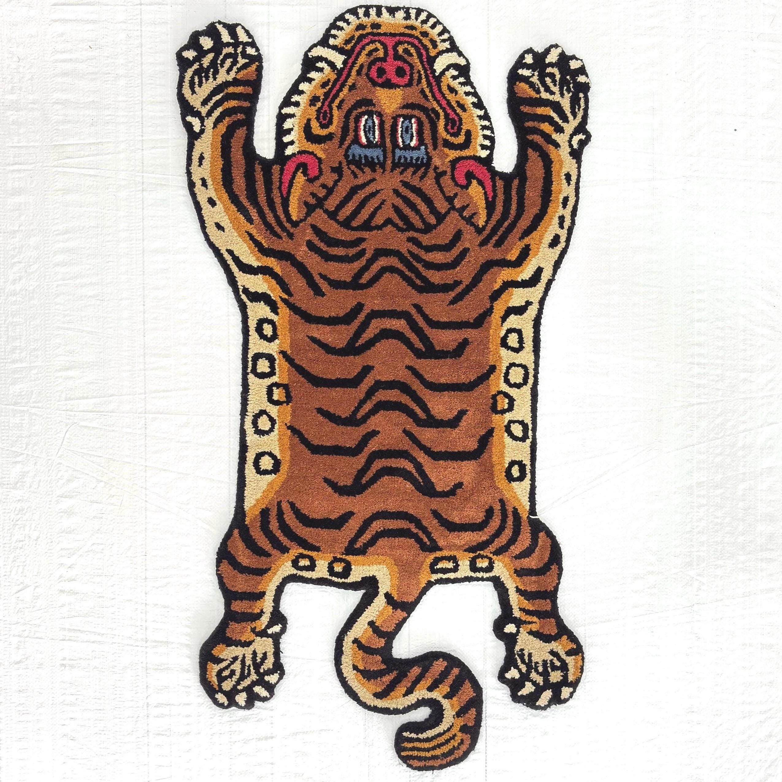 Tibetan Tiger Rug - Handmade Wool Tufted Rug | Animal Motif Rug ...