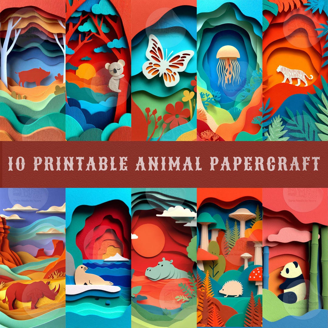 10 Printable Flat 1- Layer Animal Papercraft Set B | 2:3 Ratio | 300 ...