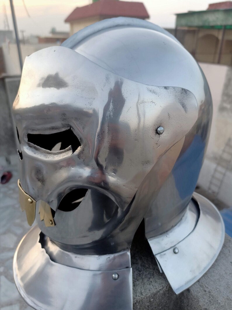 Medieval Skull Knight Helmet: Steel Armor With Brass Teeth, Gothic ...