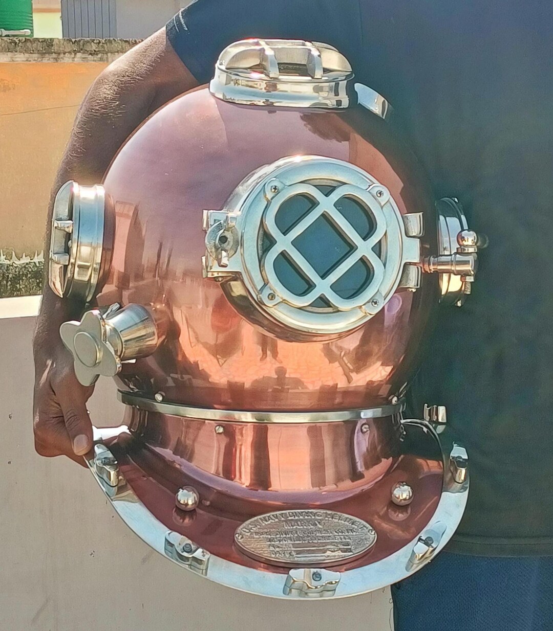US Navy Mark V Diver Helmet Replica: Antique Copper & Wood Base - Etsy