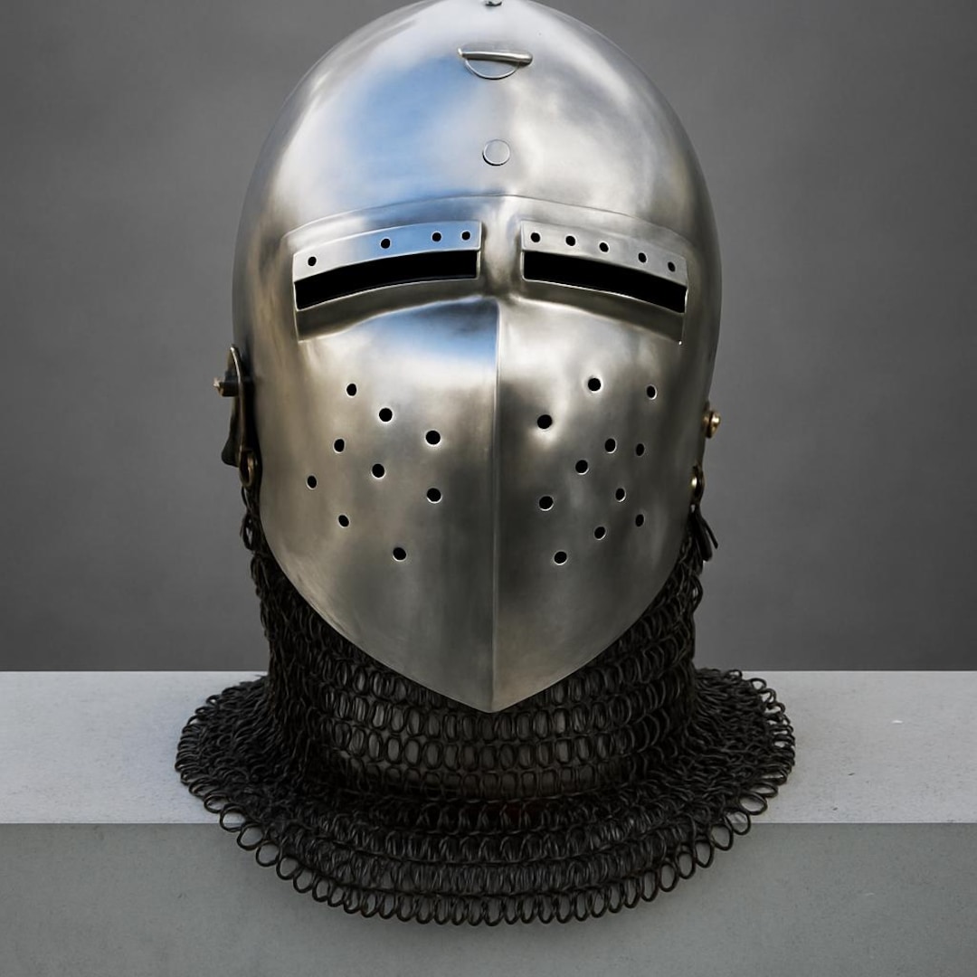 Medieval Knight Gothic Templar Helmet: 18-gauge Steel, Chainmail ...