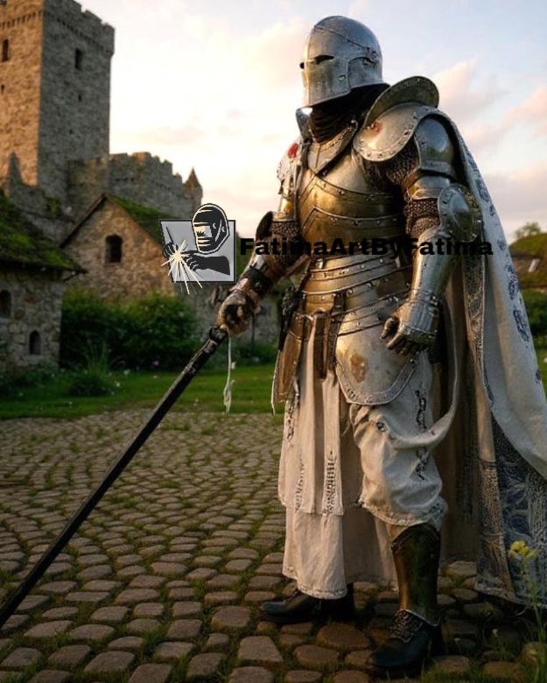 Medieval Knight Full Plate Armor: 18 Gauge Steel Barbuta Helmet ...