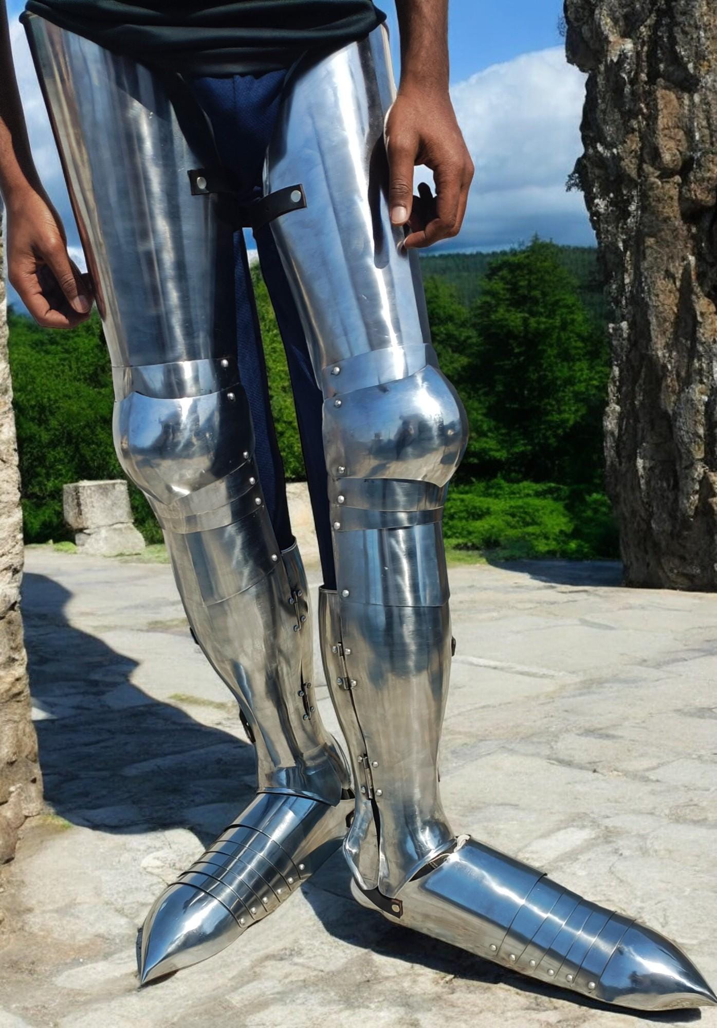 Medieval Steel Leg Armor With Sabatons – Full Leg Guard Set ...