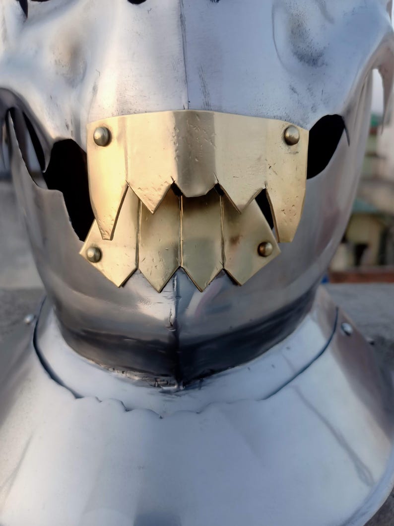 Medieval Skull Knight Helmet: Steel Armor With Brass Teeth, Gothic ...