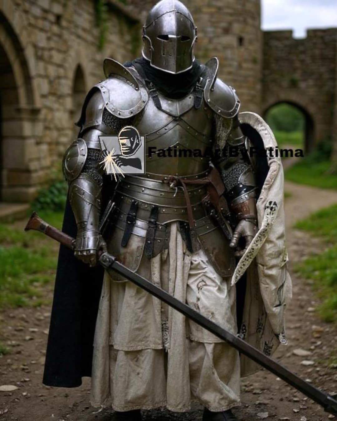 Armatura completa da cavaliere medievale: elmo Barbuta in acciaio ...