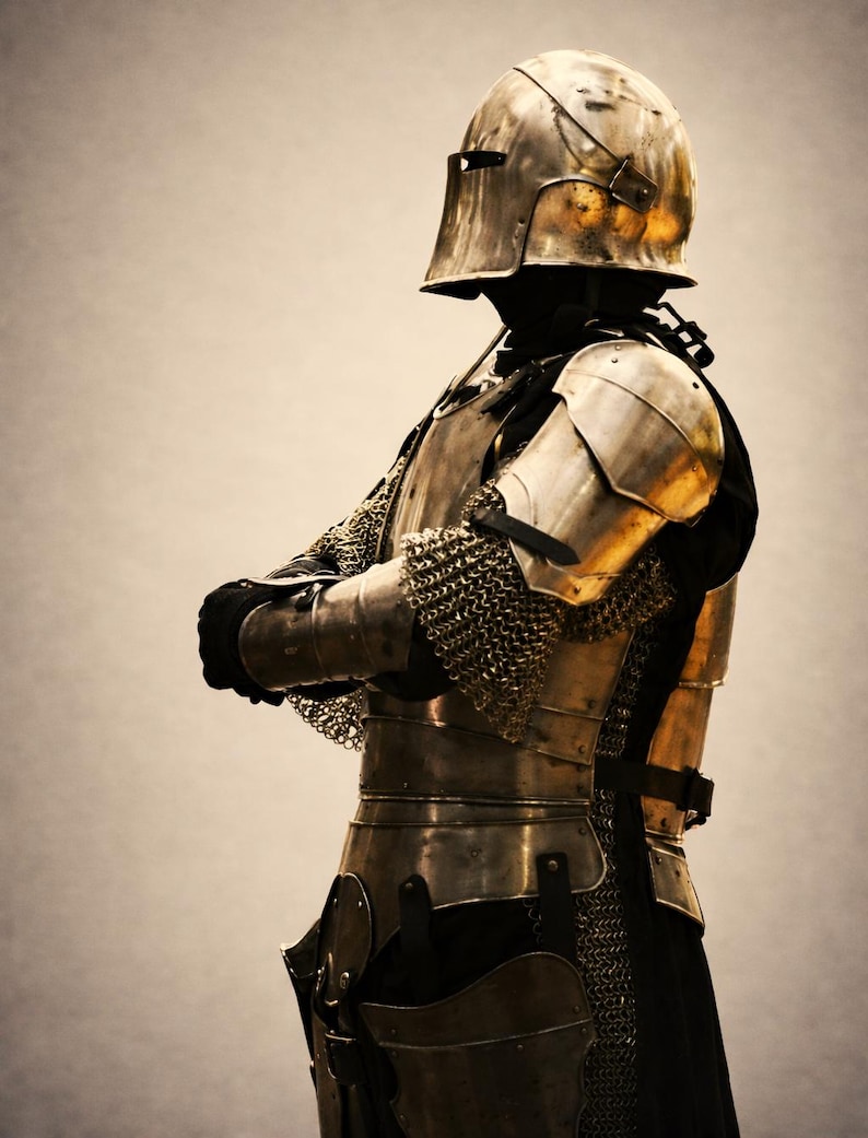 Handmade 18 Gauge Steel Knight Armor | Wearable Barbuta Helmet, LARP ...