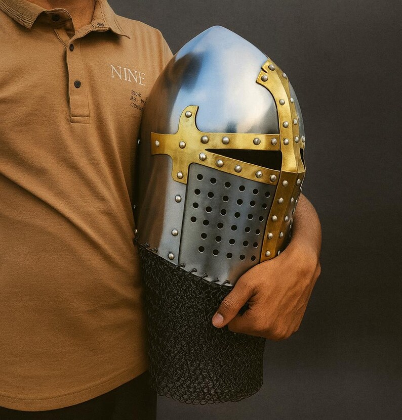Bascinet Spoleto Helmet With Chainmail | Medieval Steel Combat Helmet ...
