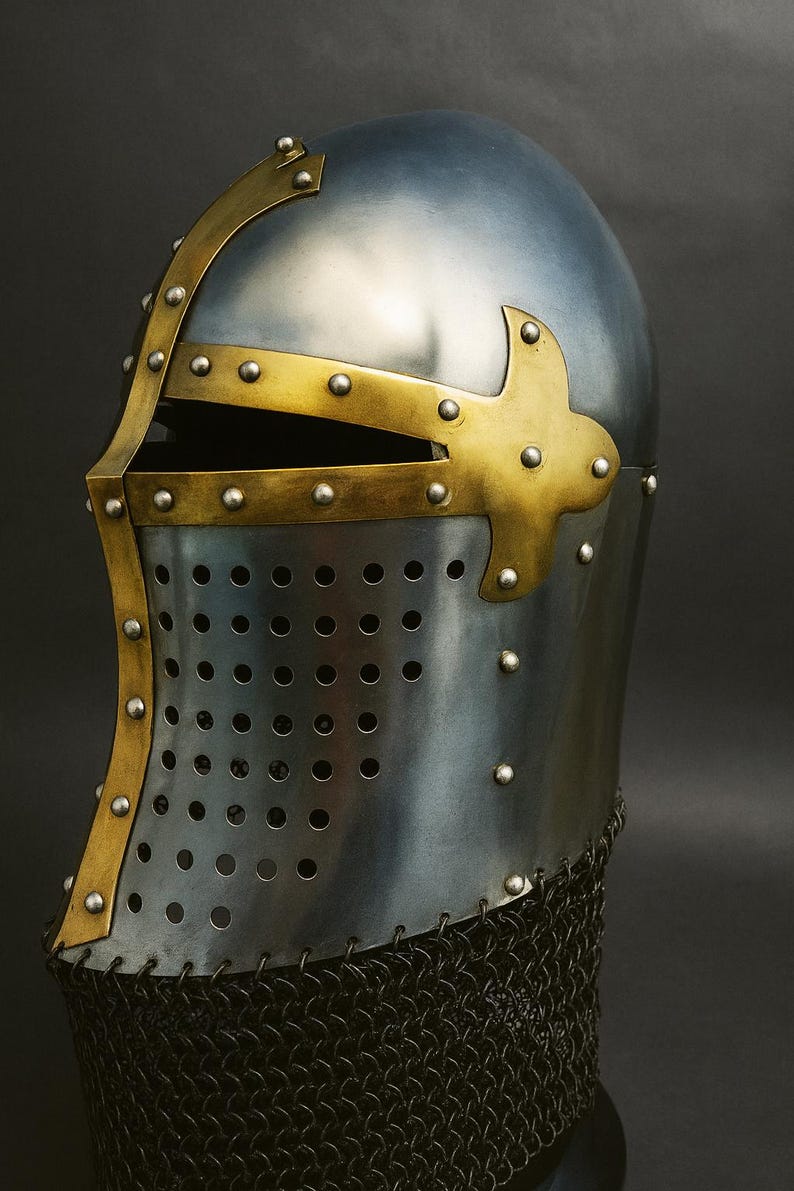 Bascinet Spoleto Helmet With Chainmail | Medieval Steel Combat Helmet ...