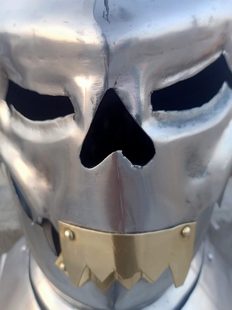 Medieval Skull Knight Helmet: Steel Armor With Brass Teeth, Gothic ...