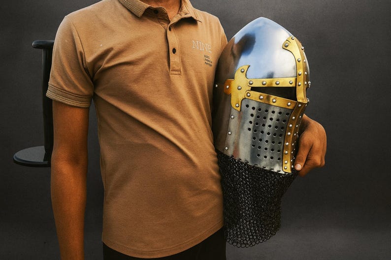 Bascinet Spoleto Helmet With Chainmail | Medieval Steel Combat Helmet ...