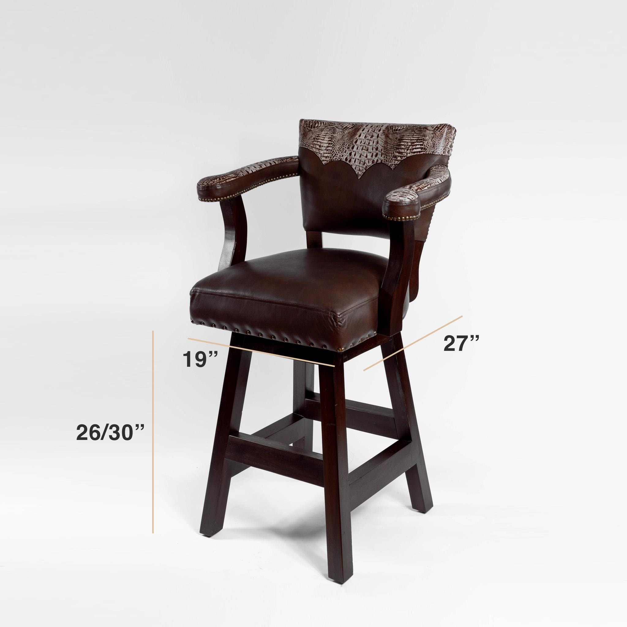 Tufted Medium Brown Leather Swivel Bar Stool With Arms - Bar and ...