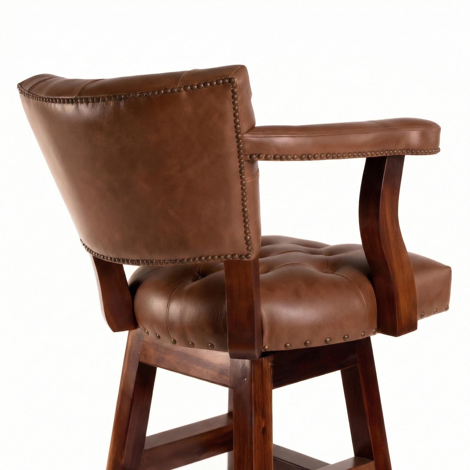 Tufted Medium Brown Leather Swivel Bar Stool With Arms - Bar and ...