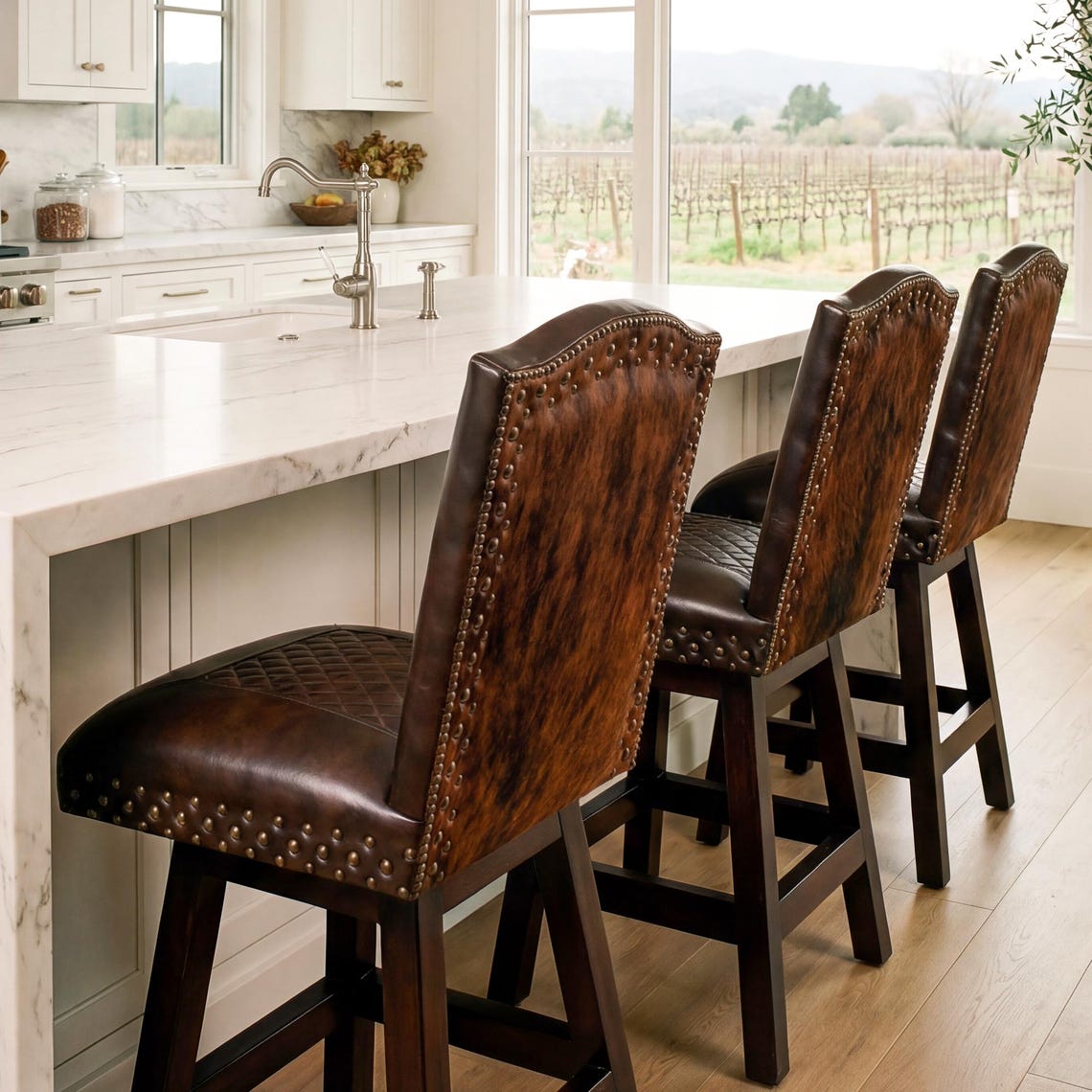 Brown Leather Diamond Tufted Wingback Barstool - Counter & Bar Height ...
