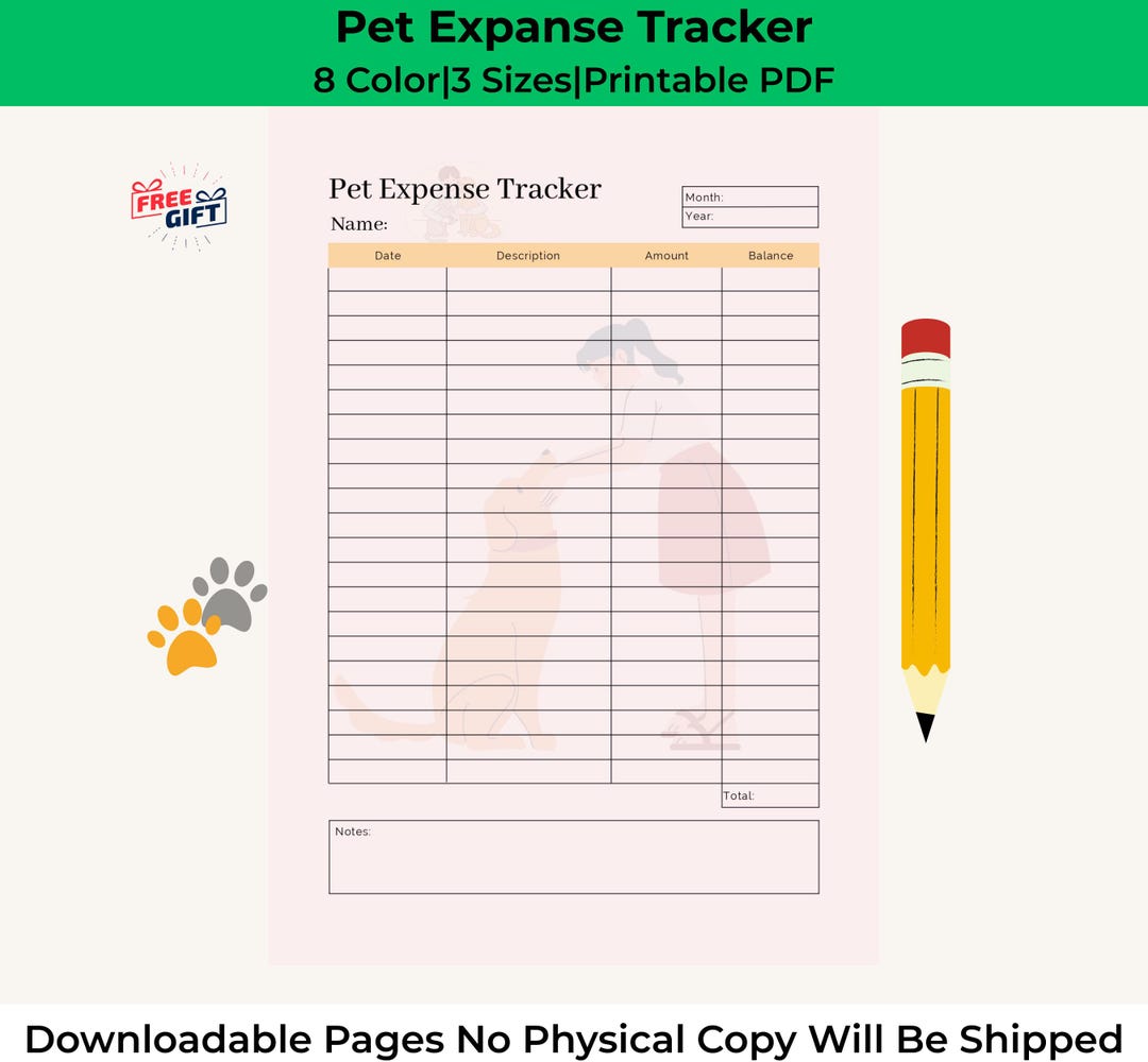 Pet Expense Tracker Printable: Budget Planner & Pet Care Log (PDF ...