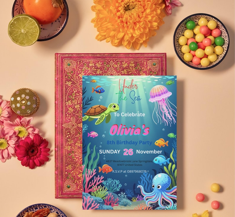 Editable Under the Sea Birthday Invitation, Ocean Party, Canva Template ...