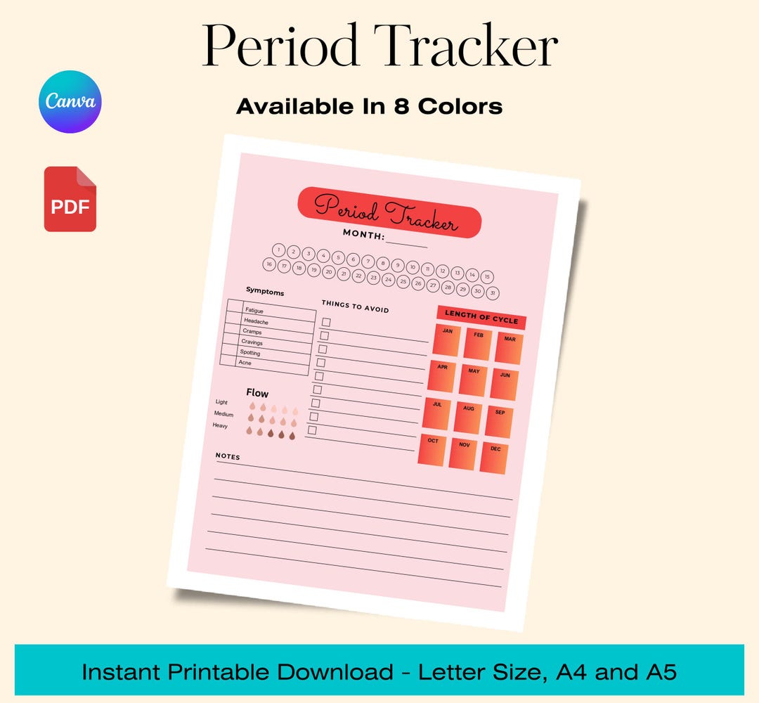 Printable Period Tracker | Undated Menstrual Log | A4 & US Letter ...