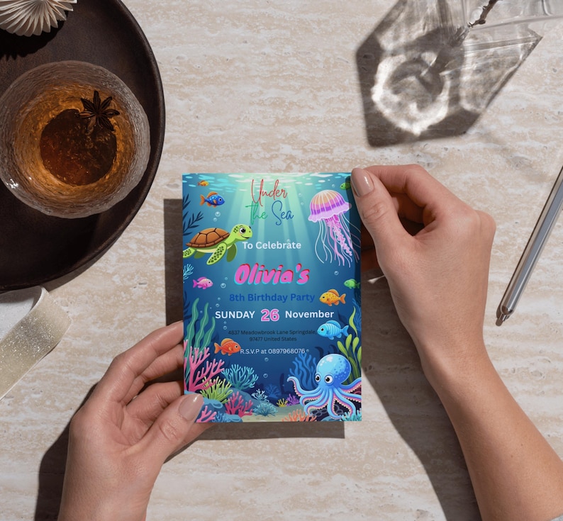 Under the Sea Birthday Invitation, Ocean Party, Canva Template (digital ...