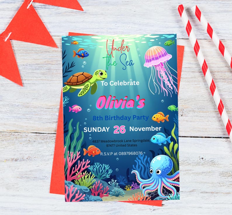 Under the Sea Birthday Invitation, Ocean Party, Canva Template (digital ...