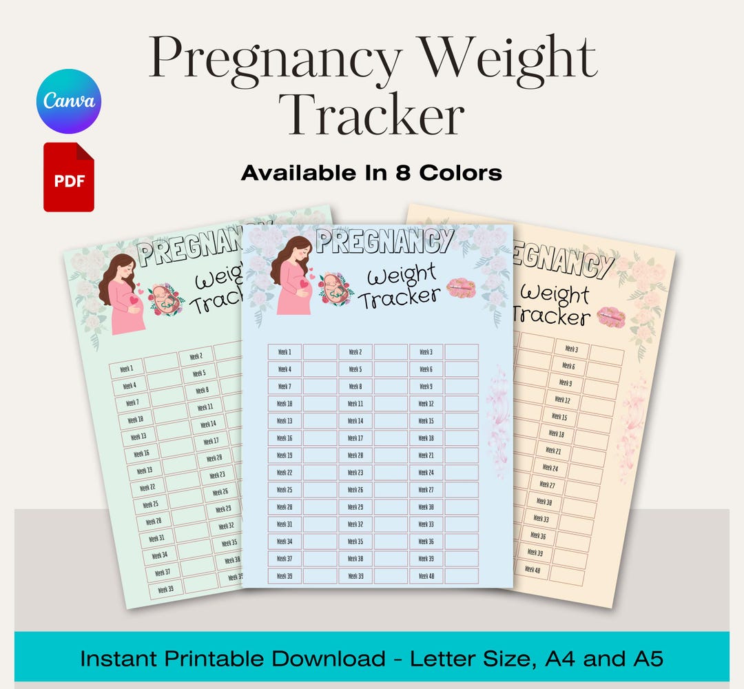 Printable Pregnancy Weight Tracker | A4 A5 US Letter Size | Canva ...