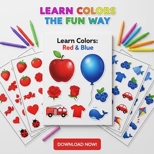 Red & Blue Color Recognition Book: Preschool Learning (PDF Pattern) - Etsy