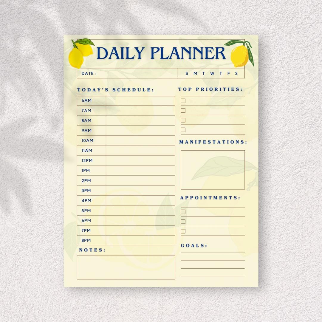 Lemon Themed Daily Planner, Goal Tracker, Day Planner - Etsy