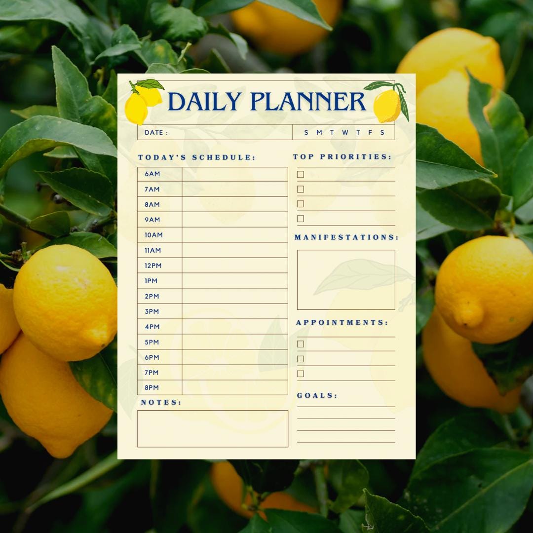 Lemon Themed Daily Planner, Goal Tracker, Day Planner - Etsy
