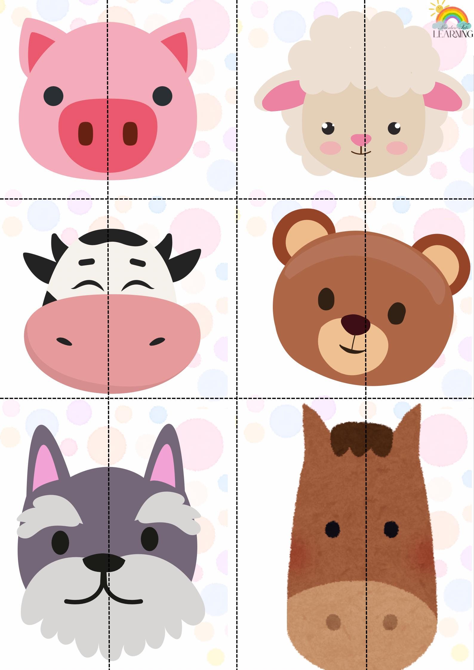 Animal Face Matching Game - Etsy
