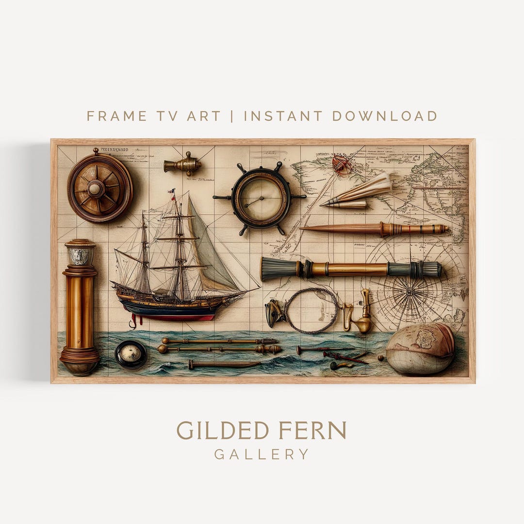 Nautical Chart Frame TV Art, Vintage Maritime Map Illustration (digital ...