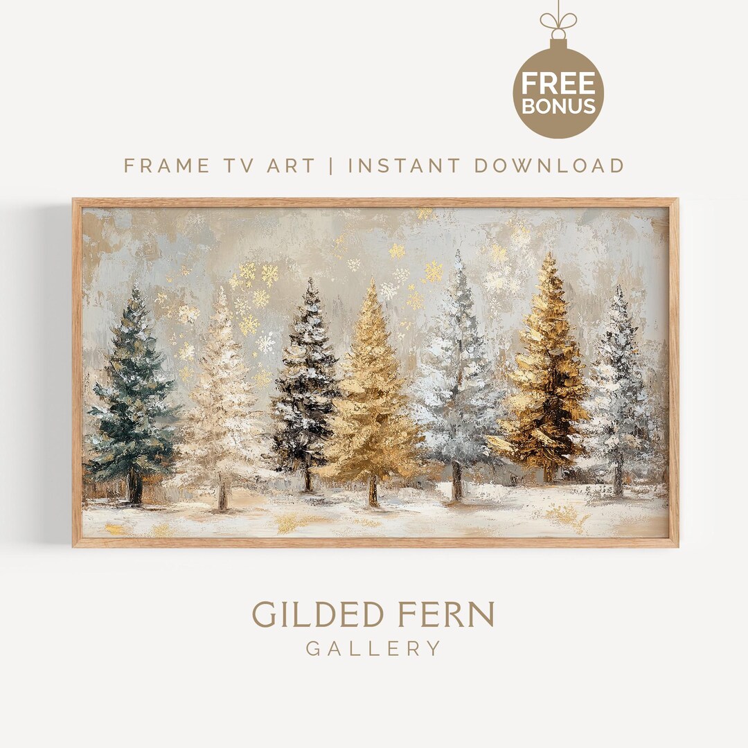 Gold Silver Winter Trees, Holiday Frame TV Art (4K Digital Download) - Etsy