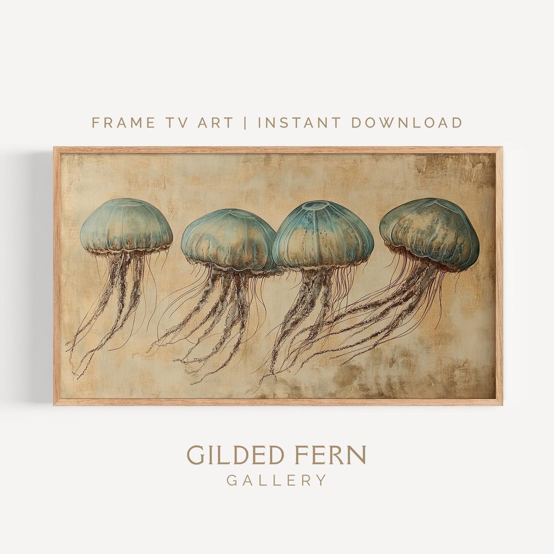 Jellyfish Frame TV Art: Neutral Coastal Marine Life (digital Download ...