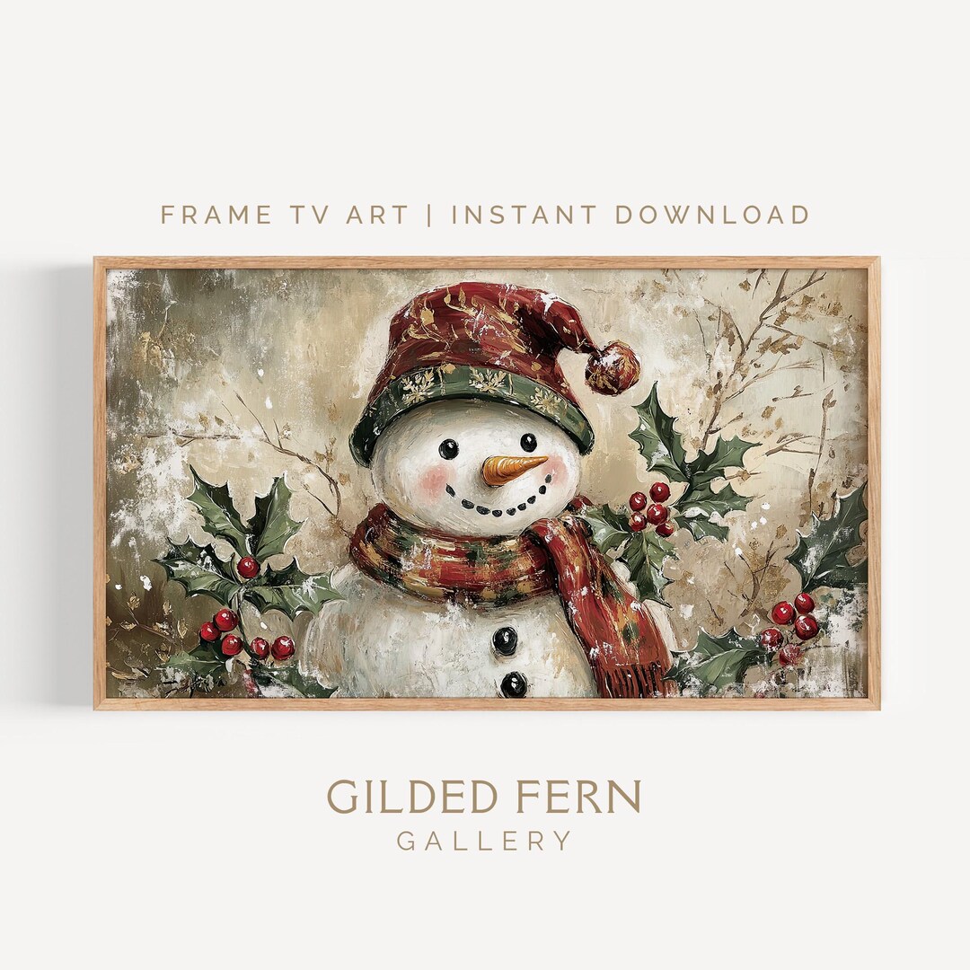 Vintage Snowman Christmas Frame TV Art (4K Digital Download) - Etsy